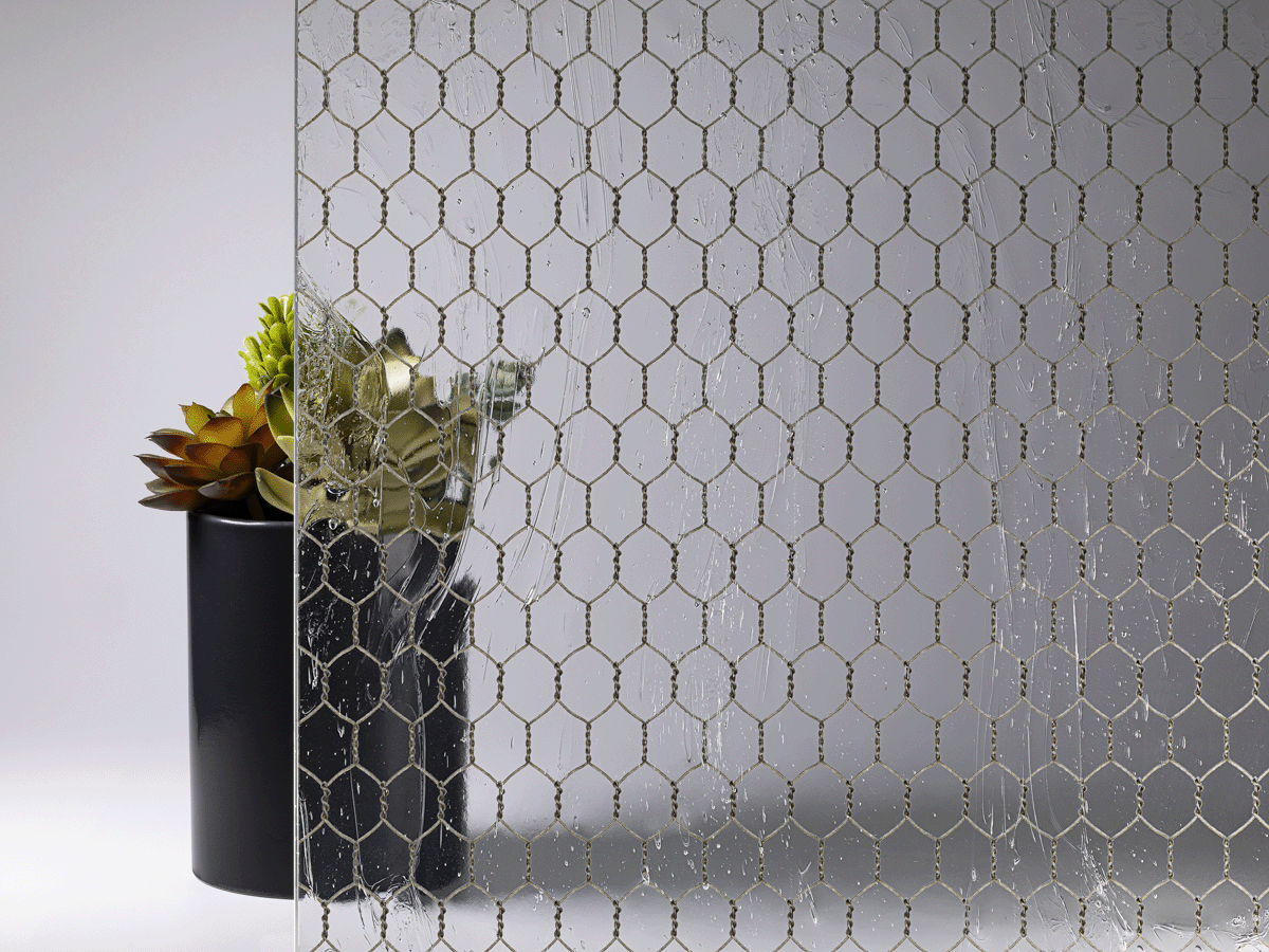 Printed Chicken Wire Glass on Winterlake™ – Architectural Glass